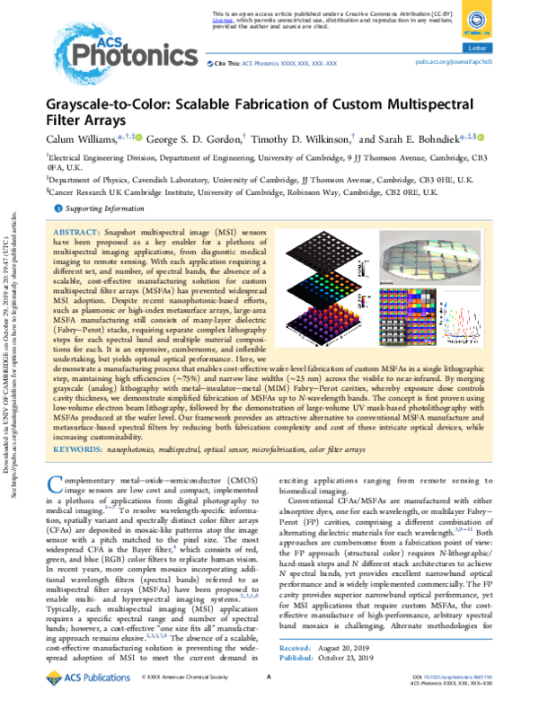 Pdf Grayscale To Color Scalable Fabrication Of Custom Multispectral Filter Arrays