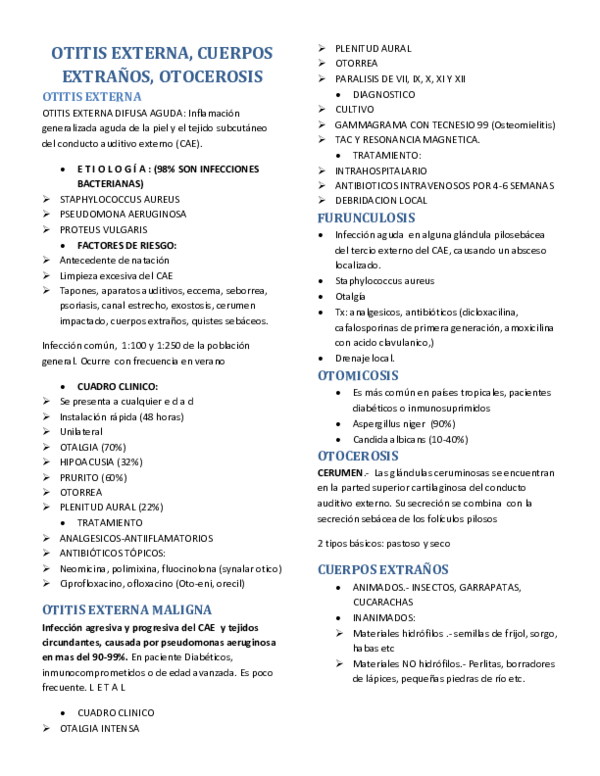 (DOC) OTITIS EXTERNA, CUERPOS EXTRAÑOS, OTOCEROSIS OTITIS EXTERNA