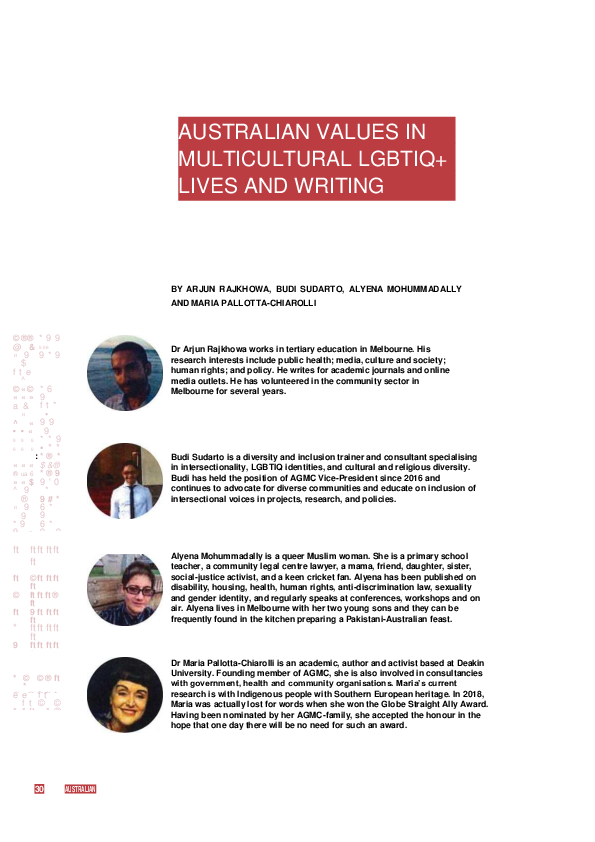 (PDF) AUSTRALIAN VALUES IN MULTICULTURAL LGBTIQ+ LIVES AND WRITING
