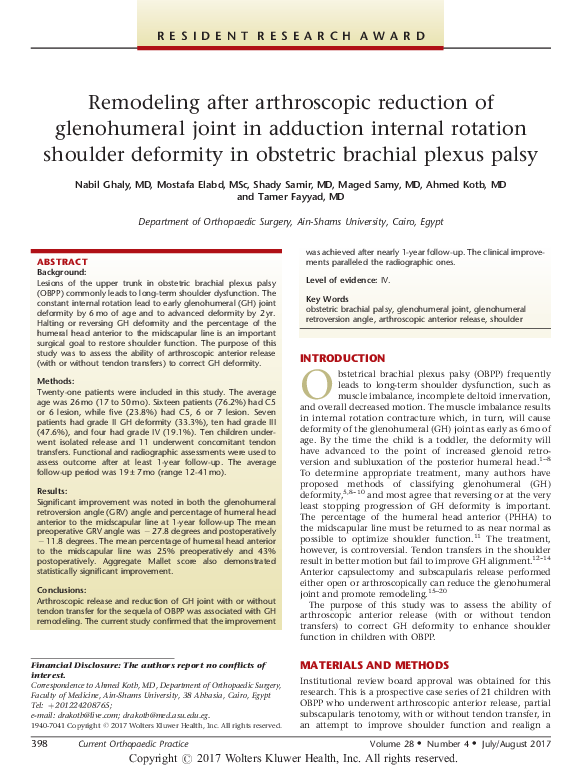 (PDF) Remodeling after arthroscopic reduction of glenohumeral joint in ...