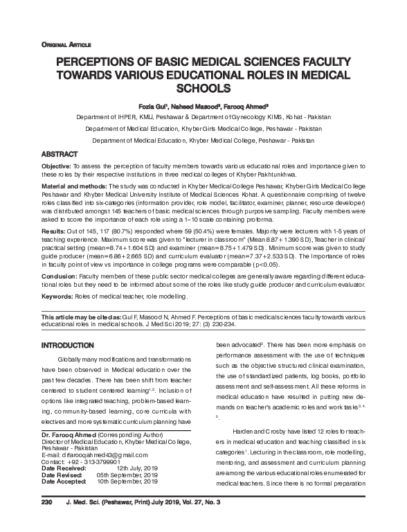 (PDF) PERCEPTIONS OF BASIC MEDICAL SCIENCES FACULTY TOWARDS VARIOUS ...