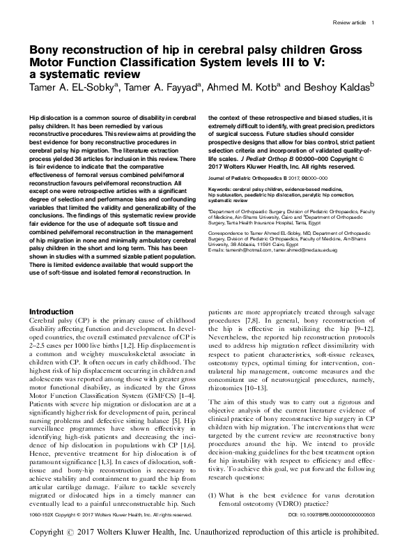 (PDF) Bony reconstruction of hip in cerebral palsy children Gross Motor ...