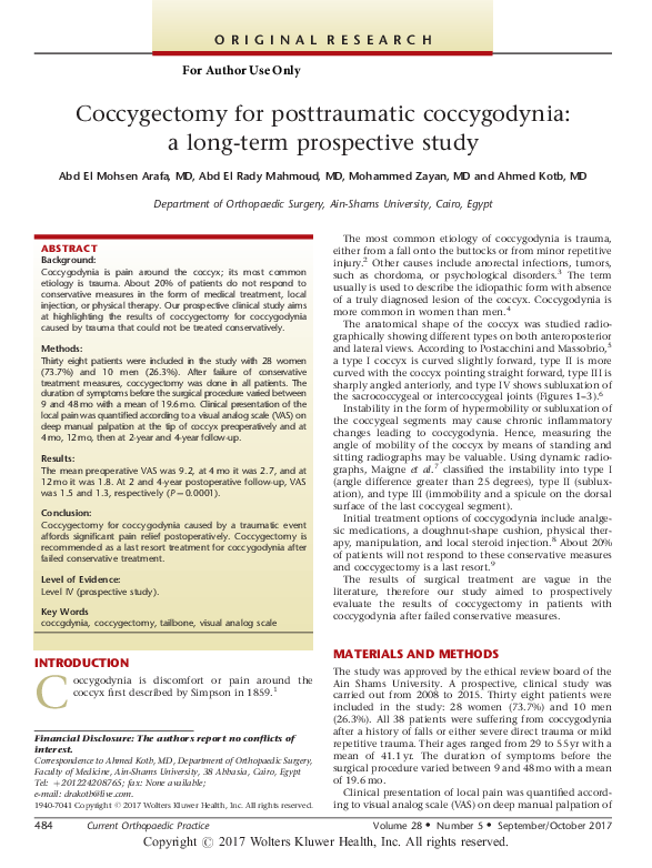 (PDF) Coccygectomy for posttraumatic coccygodynia a.9(1)