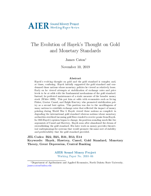 (PDF) The Evolution of Hayek's Thought on Gold and Monetary Standards ...