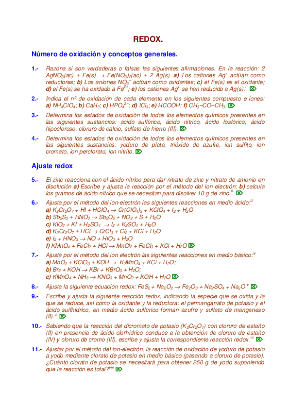 (PDF) Ejercicios Redox