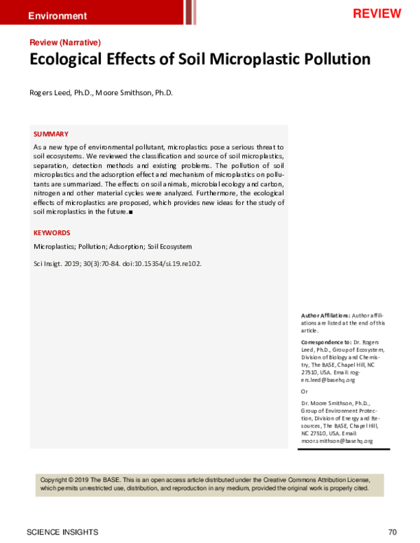 (PDF) Environment Ecological Effects of Soil Microplastic Pollution