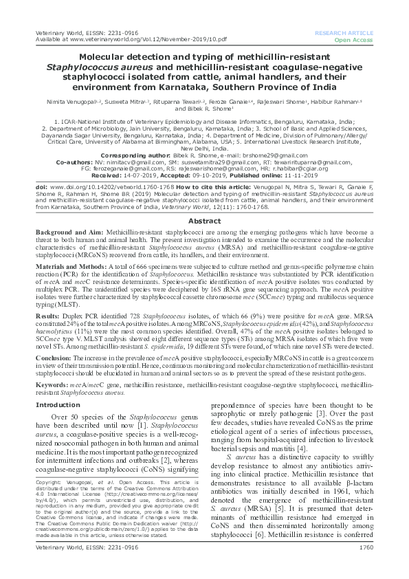 (PDF) Molecular detection and typing of methicillin-resistant Staphylococcus aureus and ...