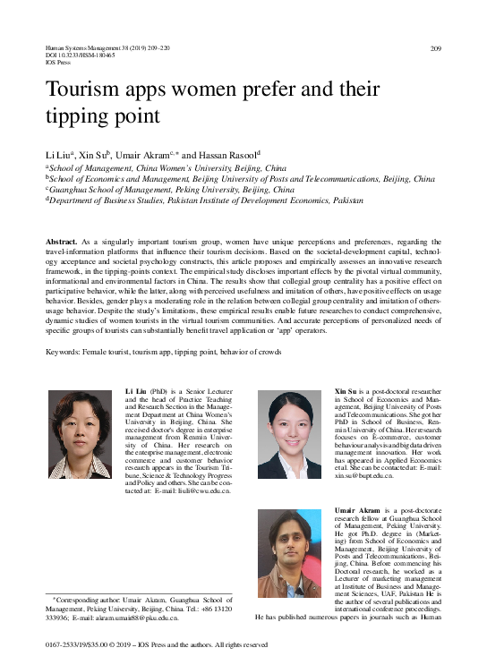 (PDF) Tourism apps women prefer and their tipping point