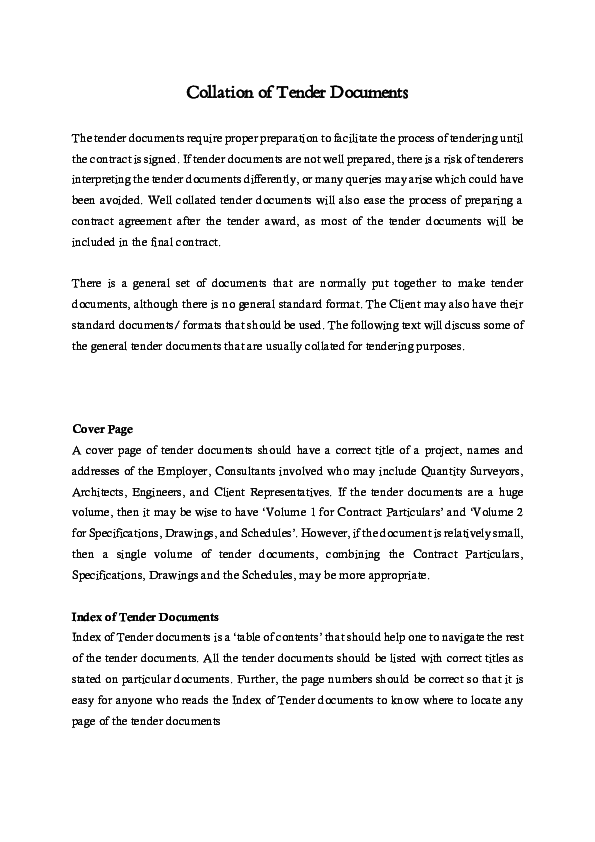 (PDF) Collation of Tender Documents