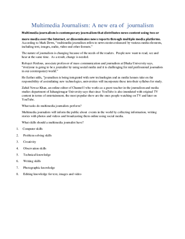(DOC) Multimedia Journalism: A new era of journalism