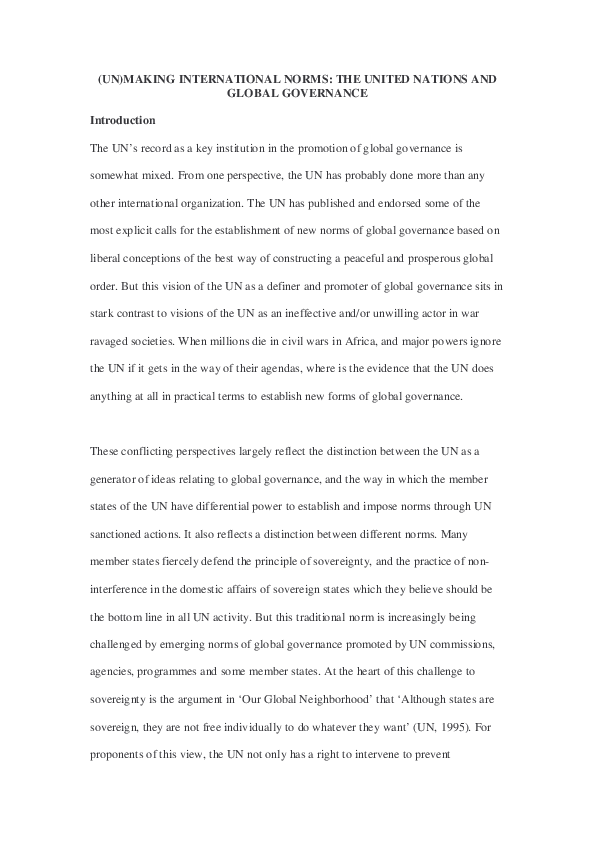 (PDF) UN)MAKING INTERNATIONAL NORMS: THE UNITED NATIONS AND GLOBAL ...