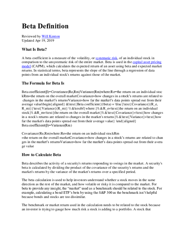 (DOC) Beta Definition What Is Beta | sana ullah - Academia.edu