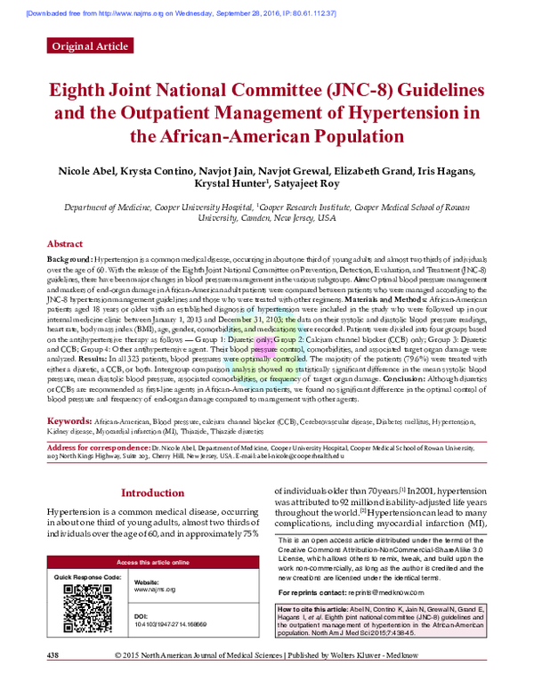 (PDF) Eighth Joint National Committee (JNC-8) Guidelines and the ...