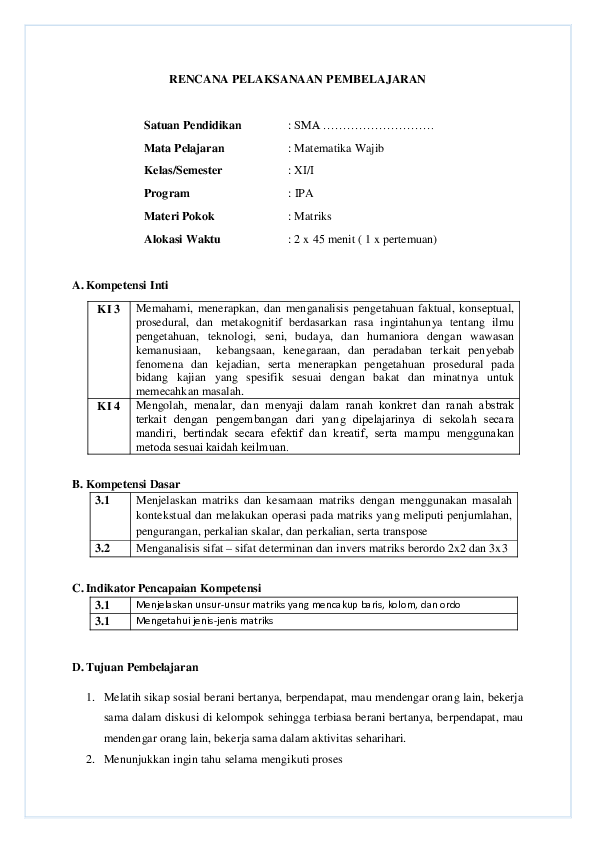 (DOC) RENCANA PELAKSANAAN PEMBELAJARAN Satuan Pendidikan : SMA | Aina ...