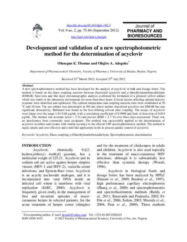 Pdf Development And Validation Of A New Spectrophotometric Method For