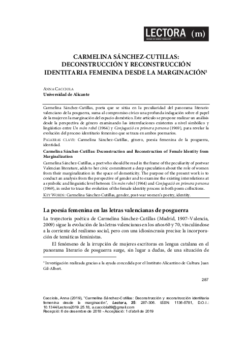 (PDF) vol 25 (2019) Anna Cacciola CARMELINA SÁNCHEZ-CUTILLAS ...