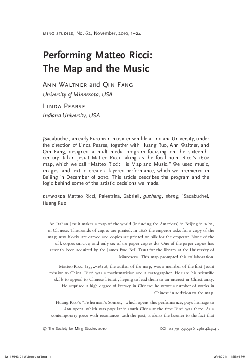 (PDF) Performing Matteo Ricci: The Map and the Music