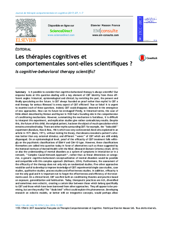(PDF) Les thérapies cognitives et comportementales sont-elles scientifiques