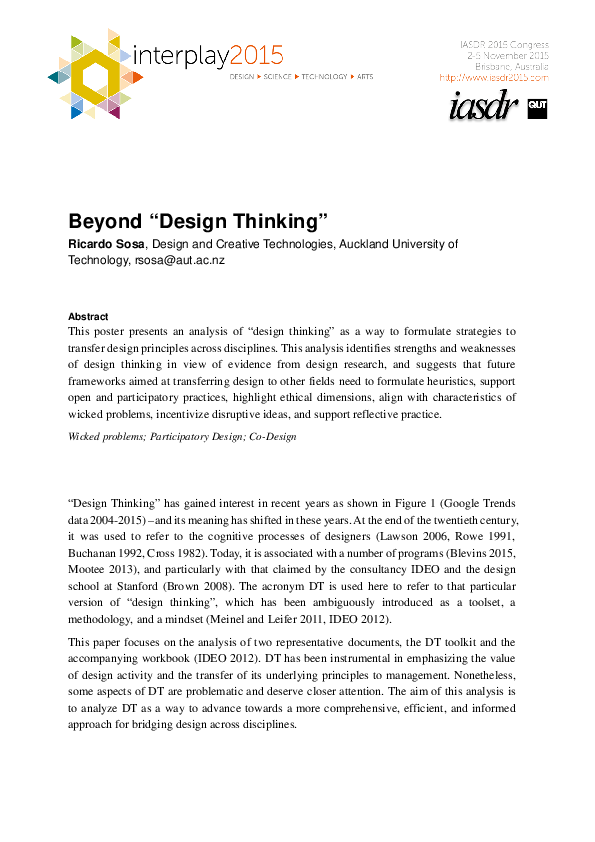 (PDF) Beyond " Design Thinking