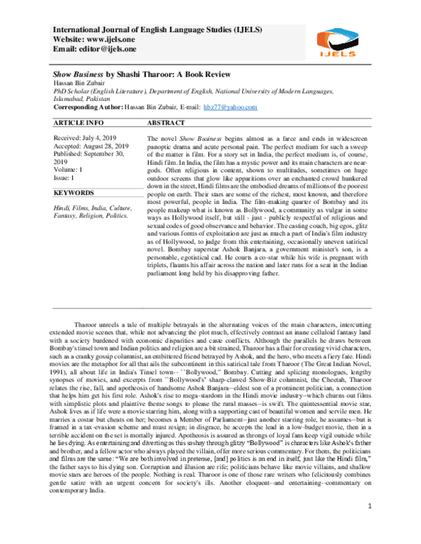 (PDF) Show Business by Shashi Tharoor: A Book Review