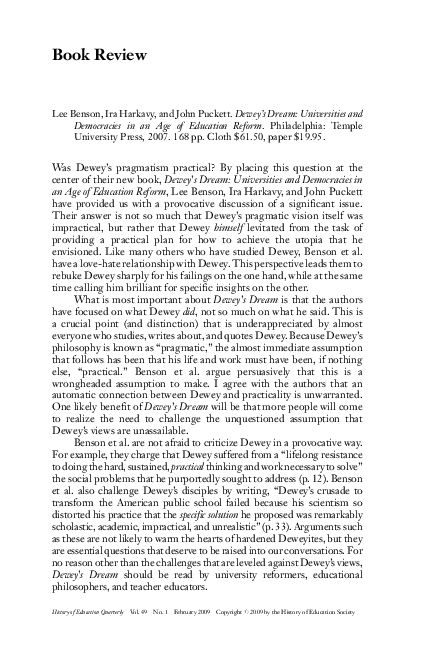 (PDF) Dewey's Dream: Universities and Democracies in an Age of ...