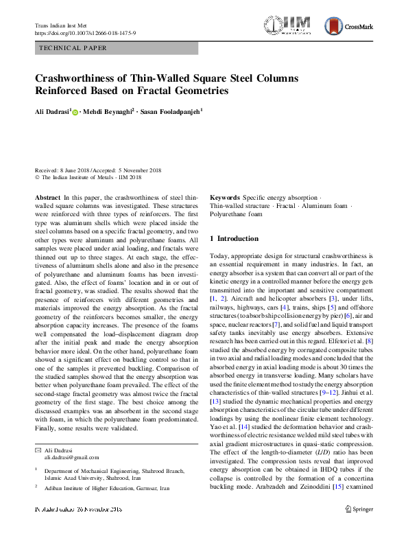 (PDF) Crashworthiness of Thin-Walled Square Steel Columns Reinforced Based on Fractal Geometries