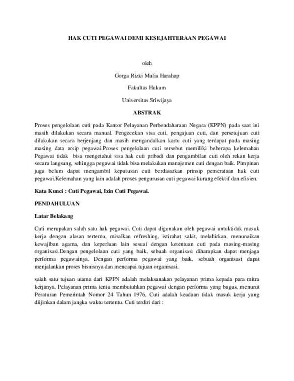 (PDF) HAK CUTI PEGAWAI DEMI KESEJAHTERAAN PEGAWAI oleh Gorga Rizki Mulia Harahap