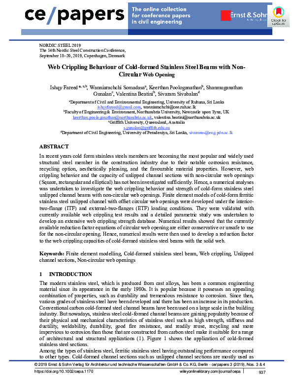 (PDF) Web Crippling Behaviour of Cold-formed Stainless Steel Beams with ...