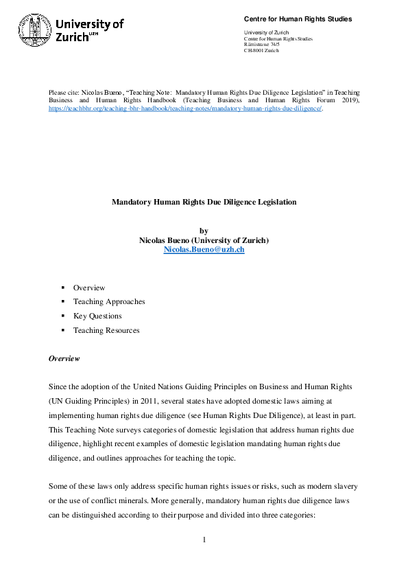 (PDF) Teaching Note: Mandatory Human Rights Due Diligence Legislation