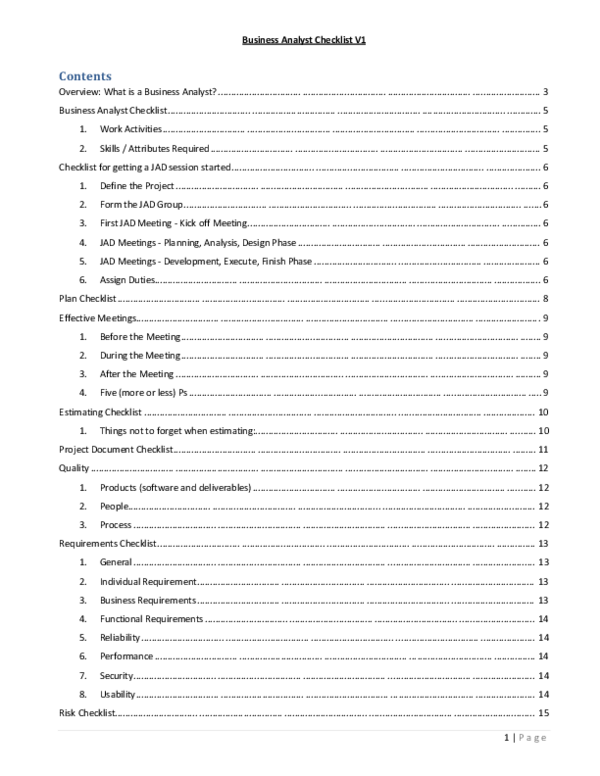 (PDF) Business Analyst Checklist V1