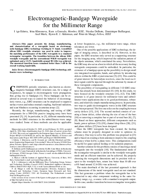 (PDF) Electromagnetic-Bandgap Waveguide for the Millimeter Range