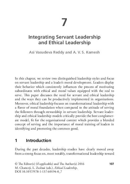 (PDF) Integrating Servant Leadership and Ethical Leadership