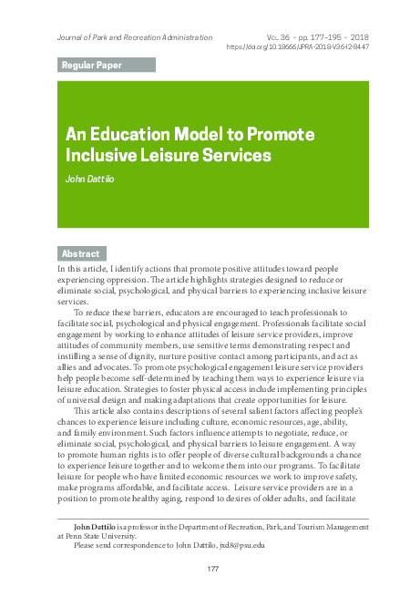 (PDF) An Education Model to Promote Inclusive Leisure Services