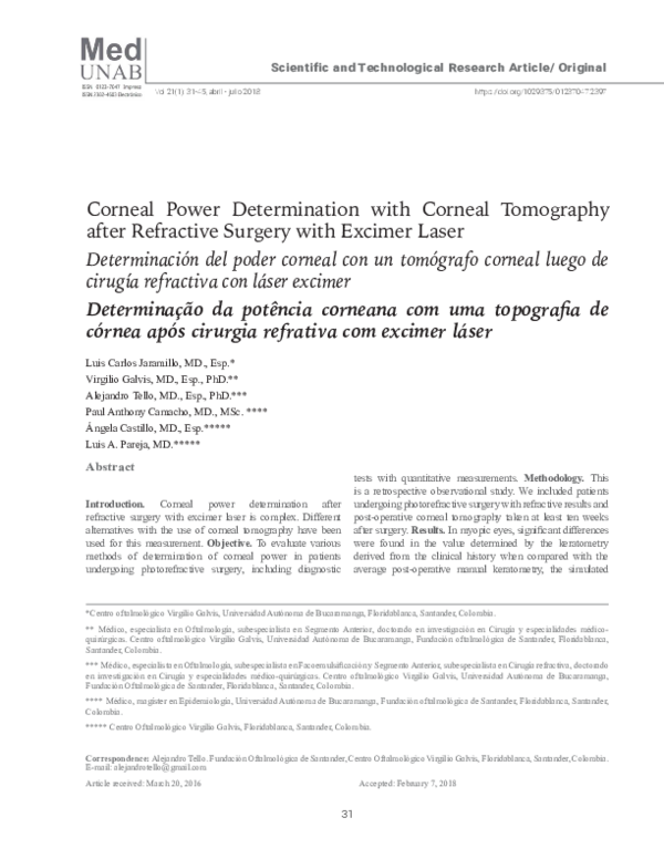 (PDF) Corneal Power Determination with Corneal Tomography after ...