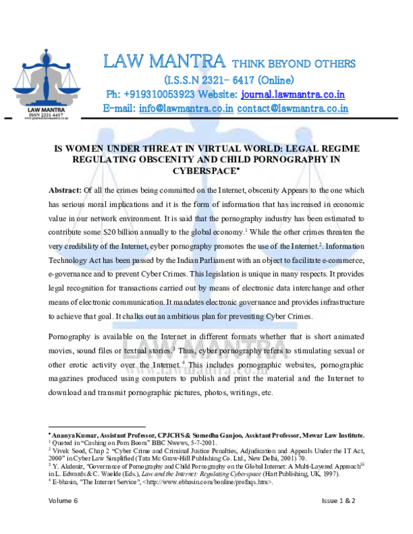 (PDF) IS WOMEN UNDER THREAT IN VIRTUAL WORLD: LEGAL REGIME REGULATING ...