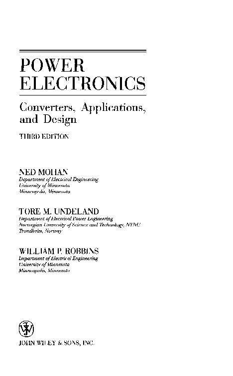 (PDF) POWER ELECTRONICS Converters, Applications, and Design THIRD EDITION