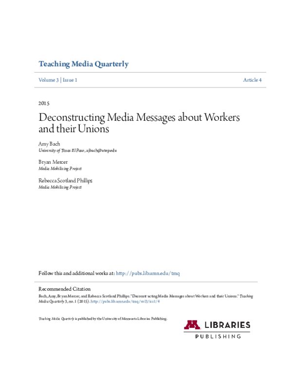 (PDF) Deconstructing Media Messages about Workers and their Unions