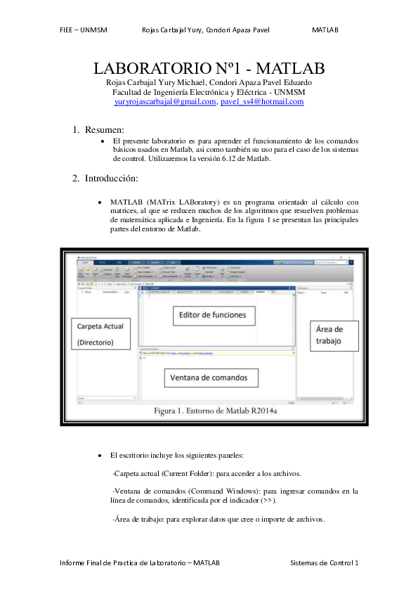(PDF) FIEE -UNMSM LABORATORIO Nº1 -MATLAB