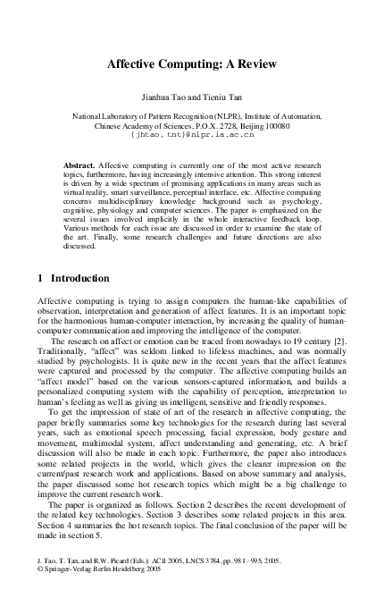 (PDF) Affective Computing: A Review