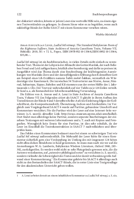 (PDF) Rezension zu A. Annus und A. Lenzi, Ludlul bel nemeqi. The ...