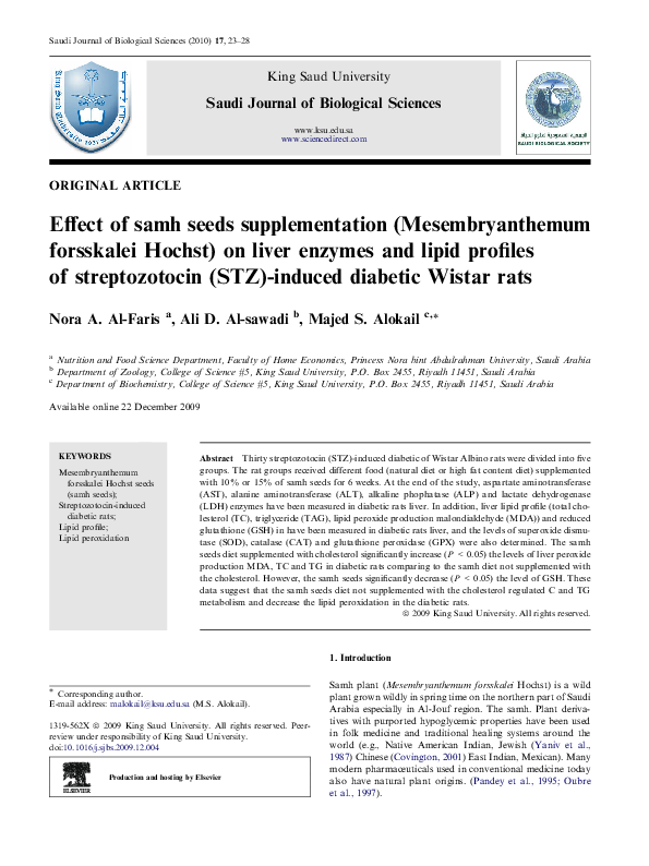 (PDF) Effect of samh seeds supplementation (Mesembryanthemum forsskalei ...