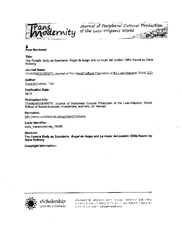 (PDF) The Female Body as Spectacle: Angel de fuego and La mujer del ...