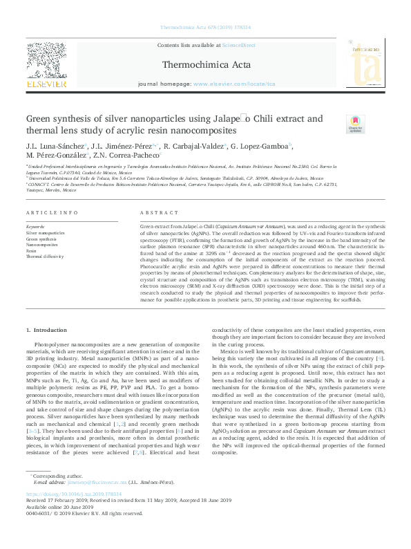 (PDF) Green synthesis of silver nanoparticles using Jalapeño Chili ...