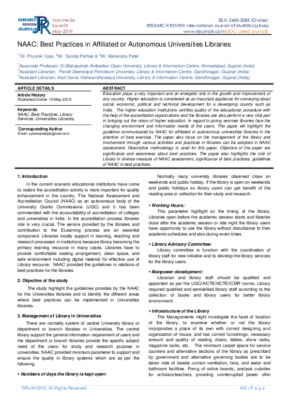 (PDF) NAAC: Best Practices in Affiliated or Autonomous Universities ...