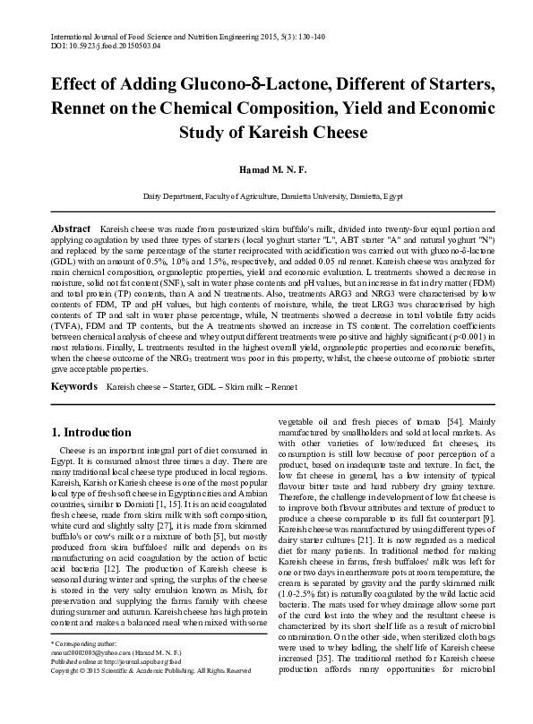 Pdf Effect Of Adding Glucono δ Lactone Different Of Starters Rennet