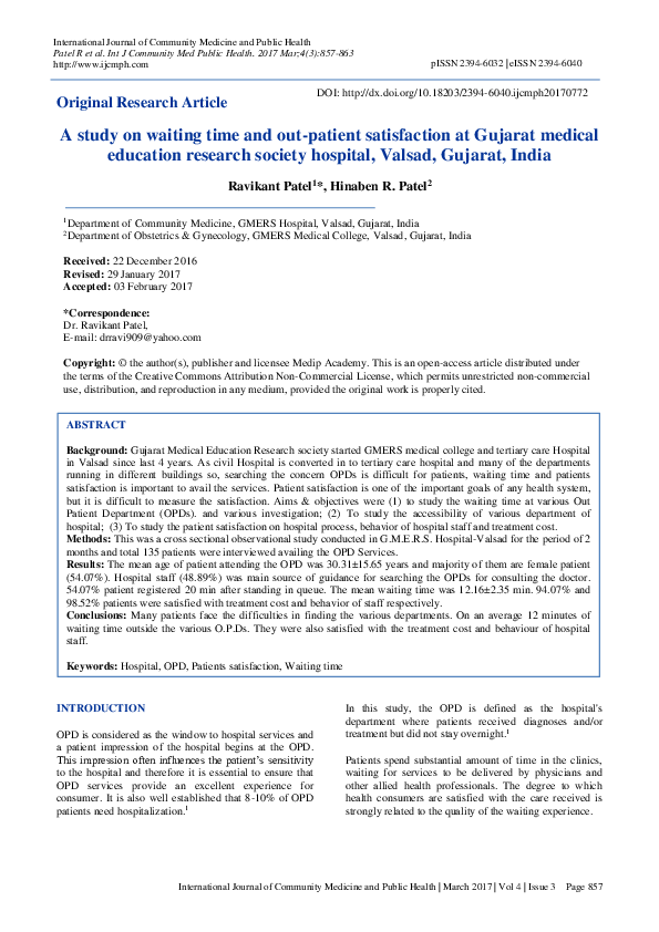 (PDF) ANALYSIS OF PATIENT WAITING TIME FOR HOSPITAL ADMISSION AND ...