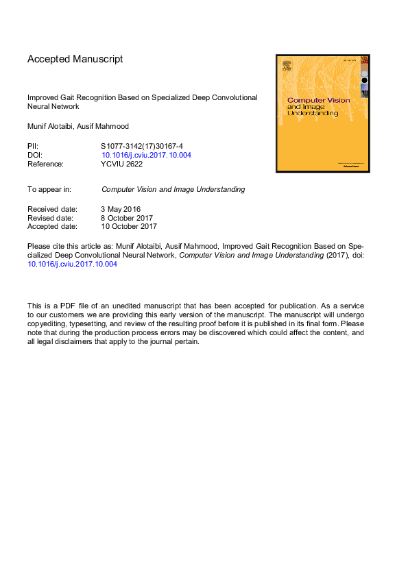 (PDF) Accepted Manuscript Improved Gait Recognition Based on Specialized Deep Convolutional ...