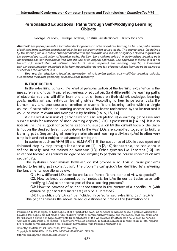 Pdf Personalized Educational Paths Through Self Modifying Learning