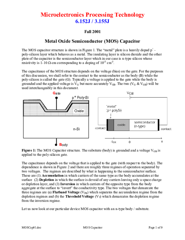 (PDF) Microelectronics Processing Technology Metal Oxide Semiconductor ...