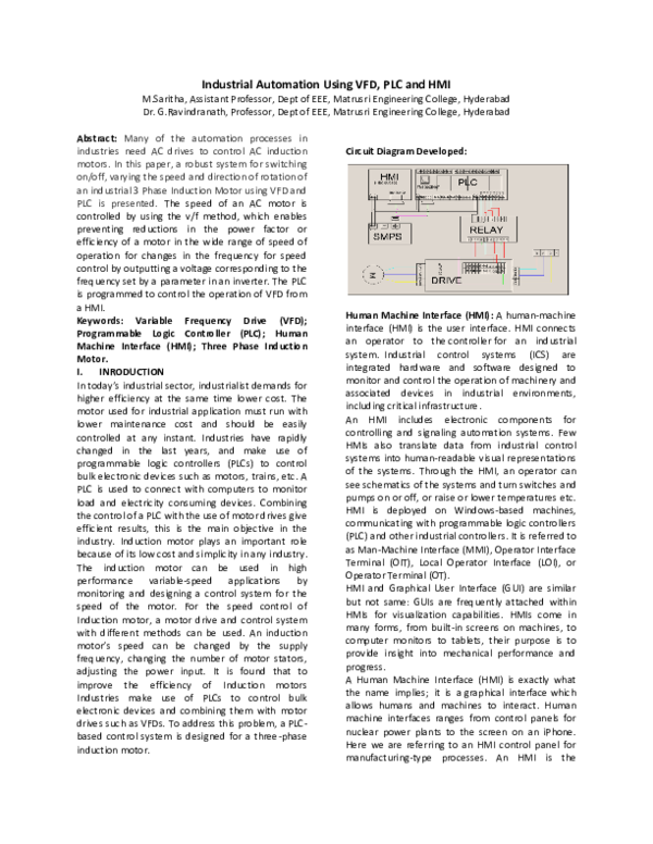 (DOC) Industrial Automation Using VFD,PLC & HMI